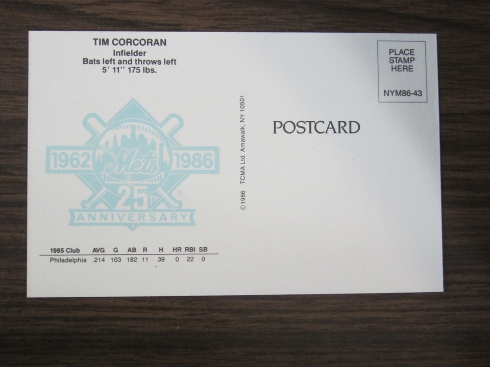1986 TCMA New York Mets Tim Corcoran Postcard | eBay