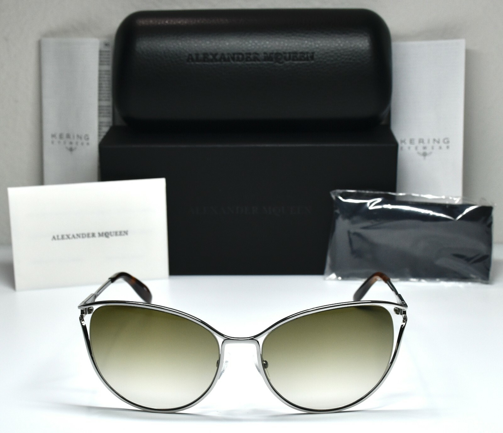 ALEXANDER MCQUEEN EDGE AM0194S 003 SILVER GRADUATE GREEN CAT EYE ...