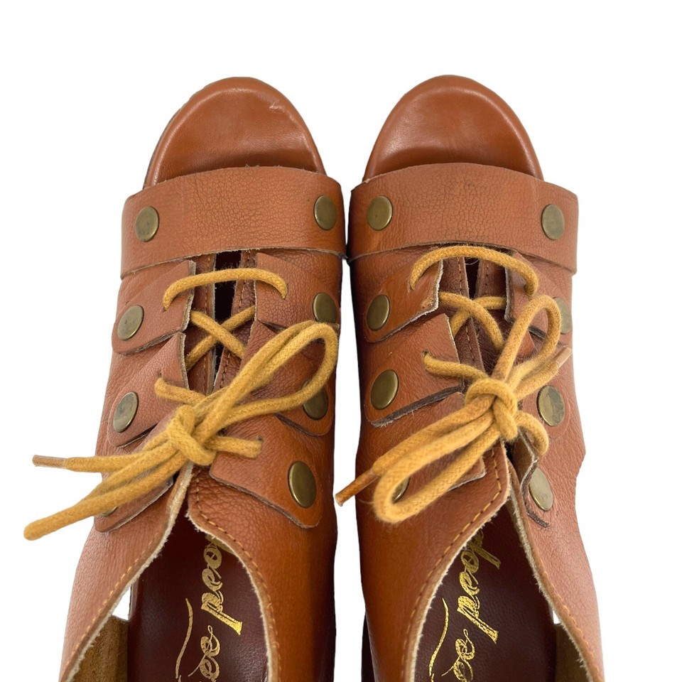 FREE PEOPLE Womens 10 41 Leather Sandals Platform Lace Up Clogs Wood ...