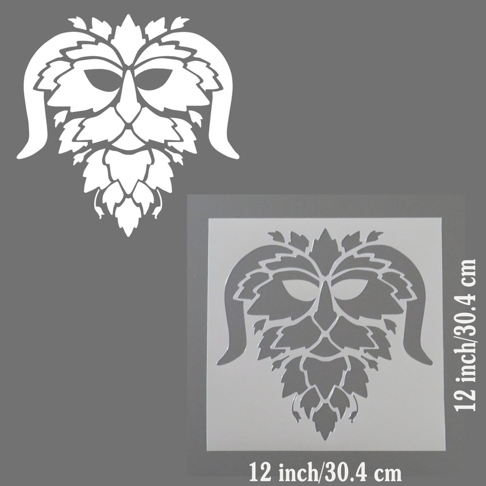 12 X 12 Horned GREEN MAN Face STENCIL Leaves/Nature Greenman template ...