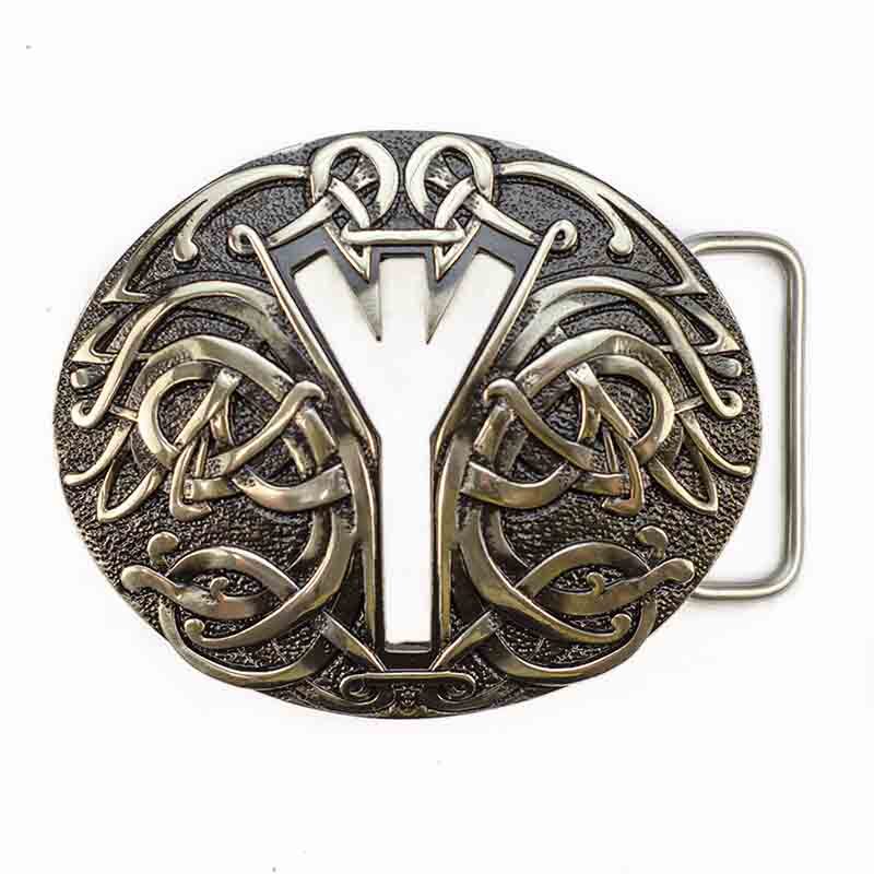 Runic german silver belt buckle Algiz, Life Rune Celtic Old Norse ...