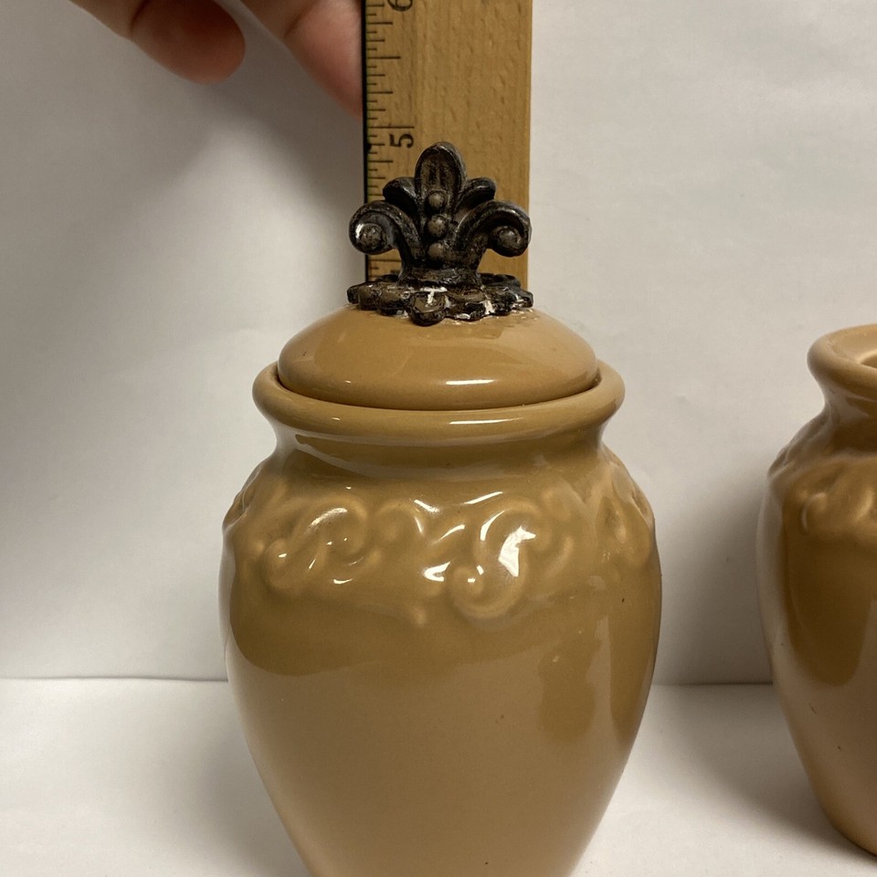 Drake Design Tuscan Scroll Taupe 3 Piece Ceramic Cannister Set Read | eBay