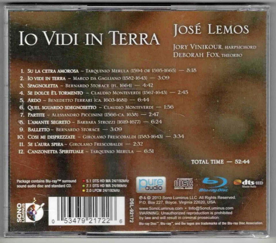 JOSE LEMOS Io Vidi In Terra Jory Vinikour Deborah Fox 2013 BLU-RAY ...