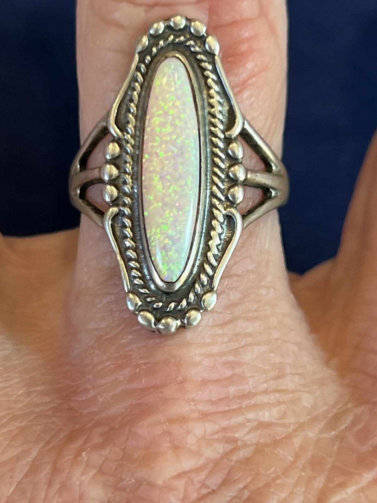 Navajo Ted Ott Sterling Silver Bezel Set Firey Pink O… - Gem