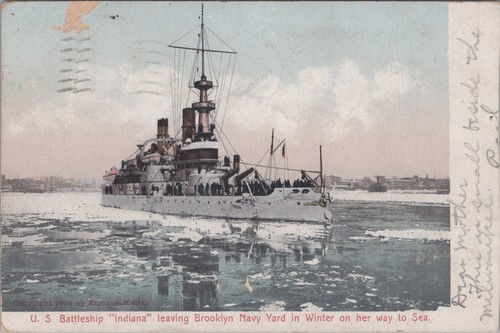 USS Battleship Indiana Leaving Brooklyn Navy Yar Winter Ice 1906 ...