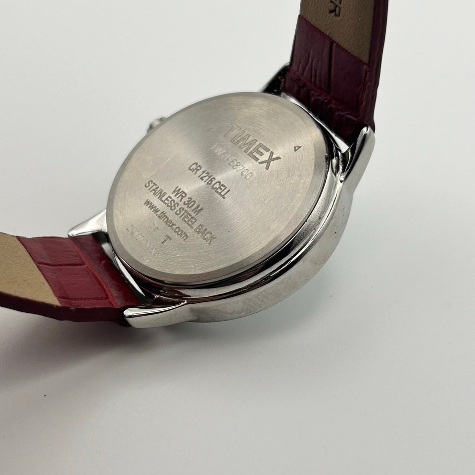 Timex Silver Tone Red Leather Band Indiglo Women’s Watch Working New ...