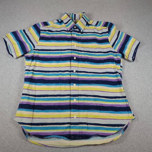 Vintage Gitman Bros Shirt Mens Large Stripe Linen Cotton Blend Button ...
