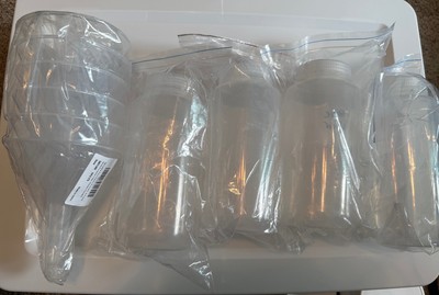 Four 1000 ml Screw Top Containers Vials Plus Six 4.5” Plastic Funnels ...