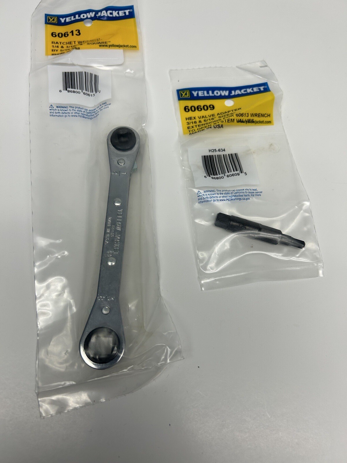 YELLOW JACKET Service Wrench + Hex Key Adapter #60609 & #60613-HVAC ...