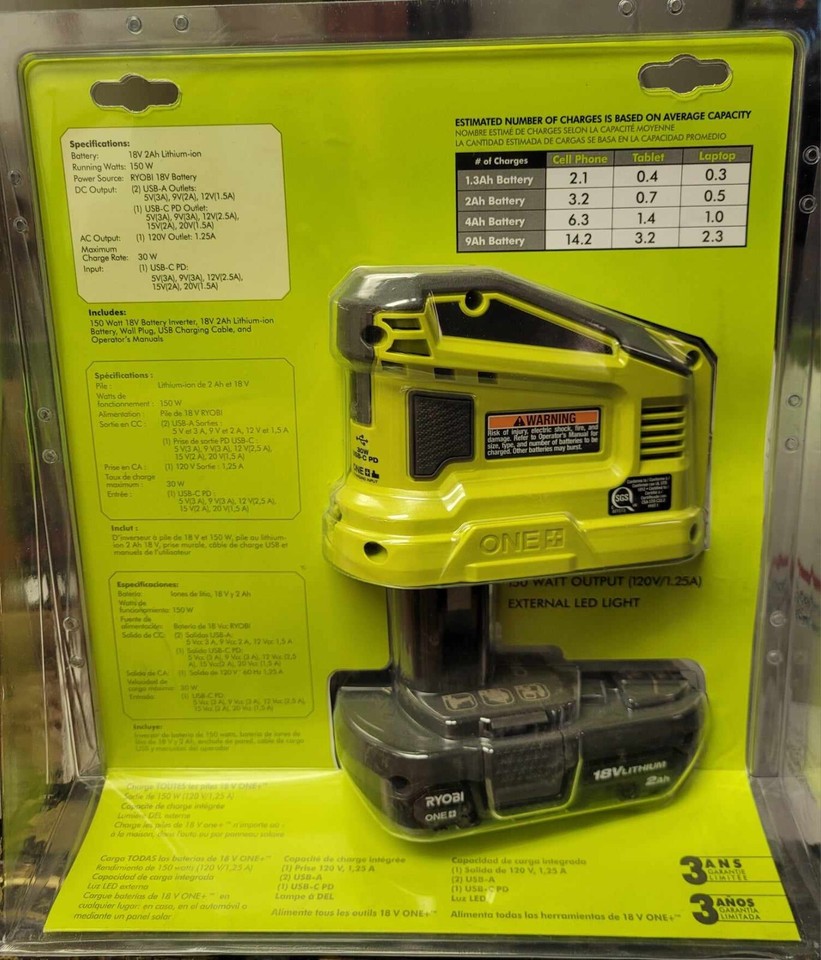 Brand New Ryobi RYi150C 18V ONE+ 150W Battery Power Source and Charger ...