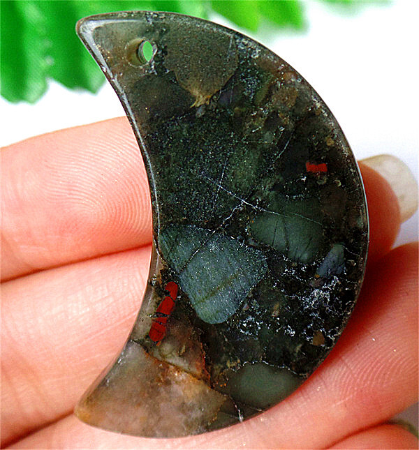40x20x7mm Natural Gray Africa Bloodstone Reiki Moon Pendant Bead DY1996 ...