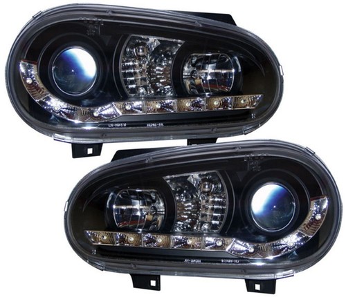 VW GOLF MK4 BLACK DRL LED DEVIL EYE R8 DESIGN PROJECTOR FRONT ...