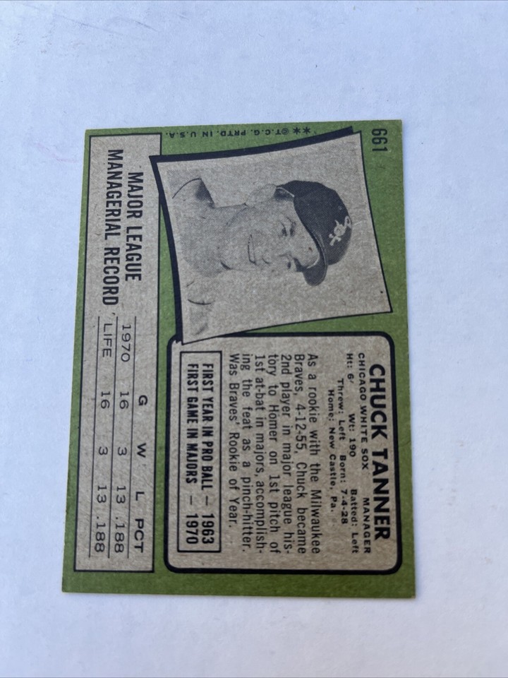 1971 TOPPS #661 CHUCK TANNER SP CHICAGO WHITE SOX HIGH NUMBER VG | eBay