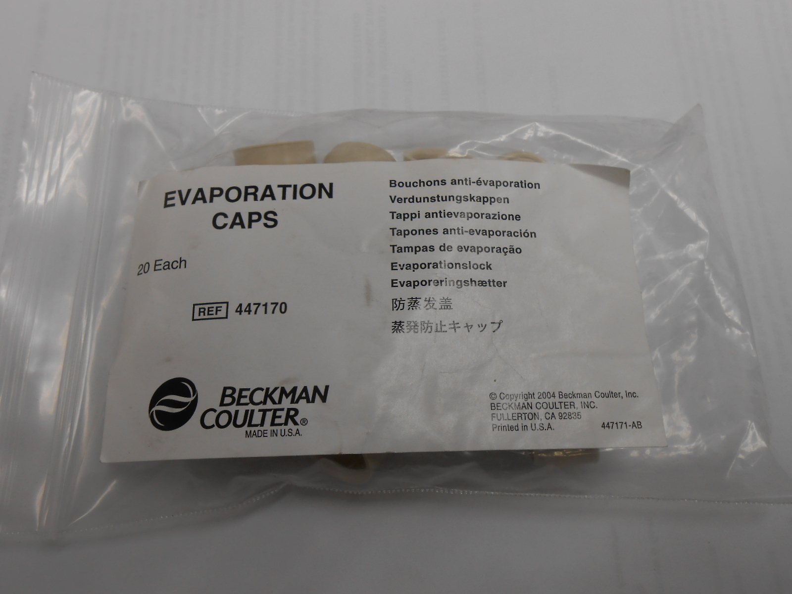 BAG OF 20 BECKMAN COULTER 447170 EVAPORATION CAPS | eBay
