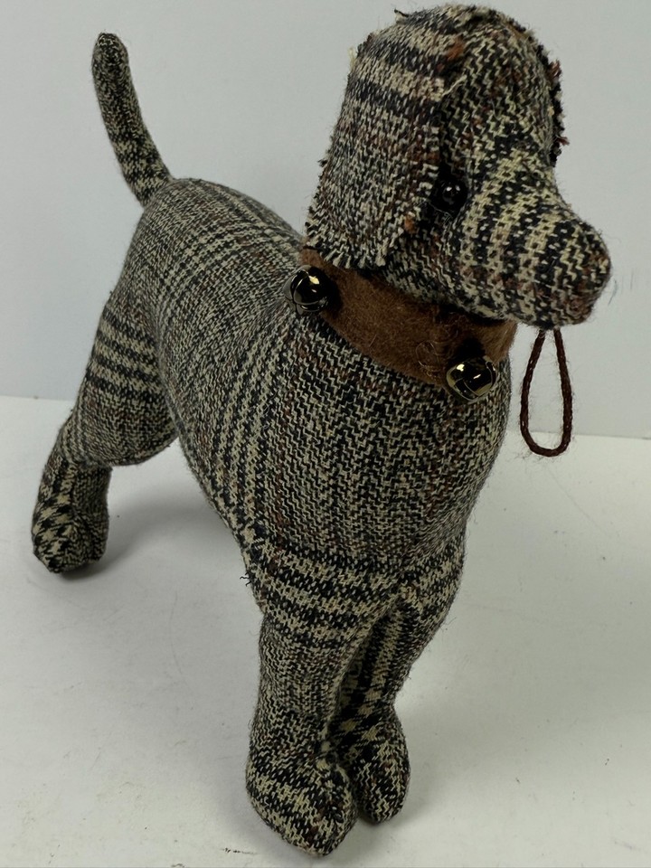 Vintage Handmade Wool Tweed Dog Figurine w/ Jingle Bell Collar – 8 ...