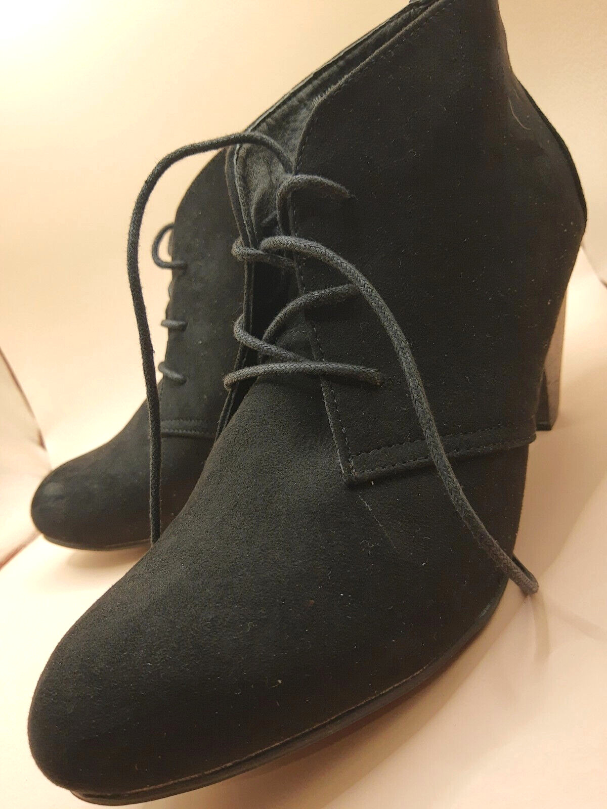 Cato Brand BLACK Faux Suede 3" Ankle Boot Heels Shoe… - Gem