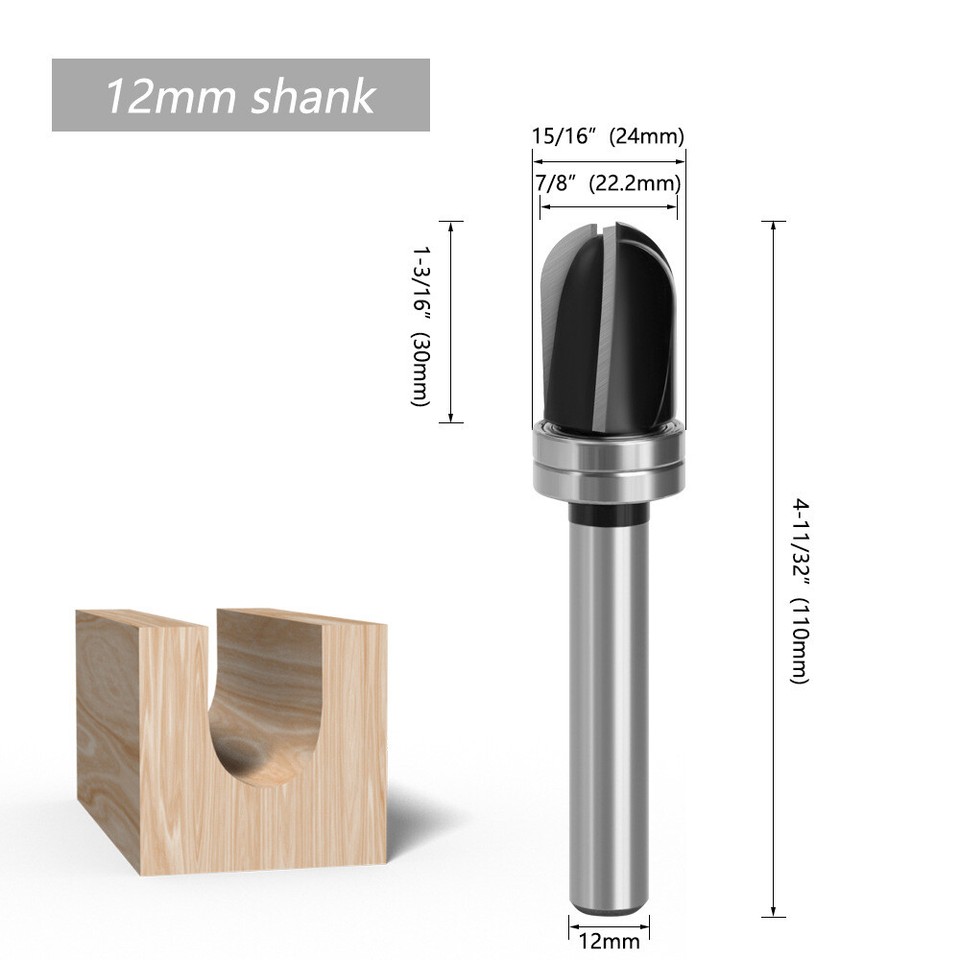 Core Box Router Bit Round Nose w/Bearing Cutter 3-Flutes/Blades 1/2 ...
