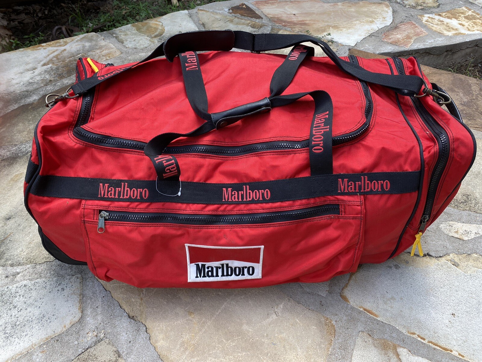 HUGE Vintage Marlboro Red Duffle Bag 29X18” u-zipper… - Gem