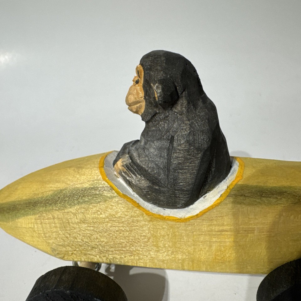 Monkey in Banana Race Car Derby Unique 6" Wood Carved & Painted Folk ...