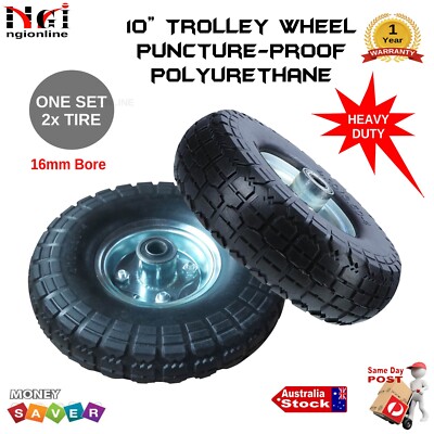 2x 10" REPLACEMENT TROLLEY WHEEL WHEELS SOLID NON PUNCTURE HAND CART ...
