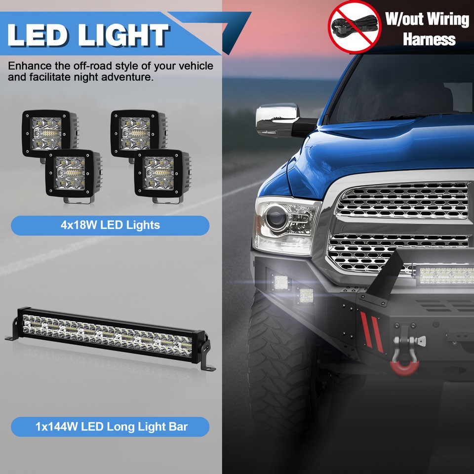 Front or Rear Bumper W/ Winch Mount & LED lights Fits Dodge Ram 1500 ...
