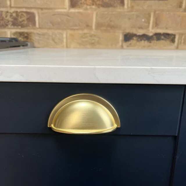 10x 64mm Brass Handles Brushed Gold Cup Kitchen Cabinet Cupboard Drawer ...