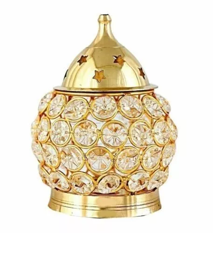 CRYSTAL AKHAND JYOTI 3" DIYA DEEPAK BRASS FINISHED FOR HINDU POOJA HOME DECOR | eBay