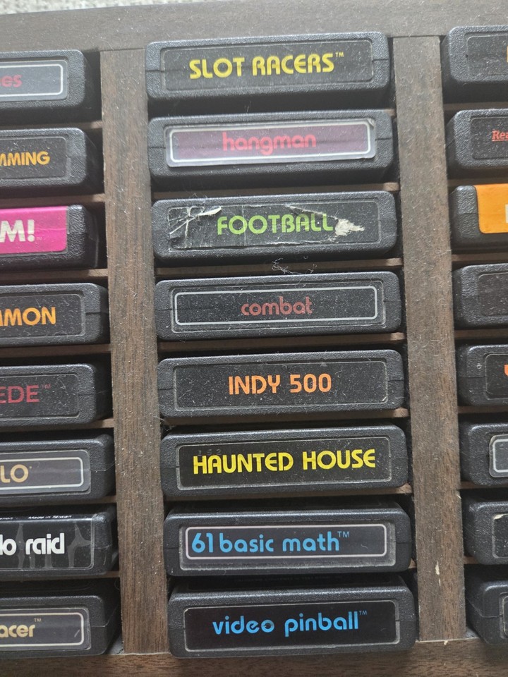 32 Atari 2600 Video Game Cartridges Lot in Wooden Storage Container ALL ...