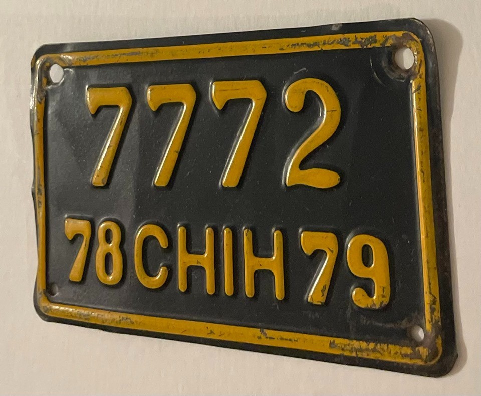 1978 1979 Chihuahua Mexico Motorcycle License Plate 7772 GOOD NUMBERS ...