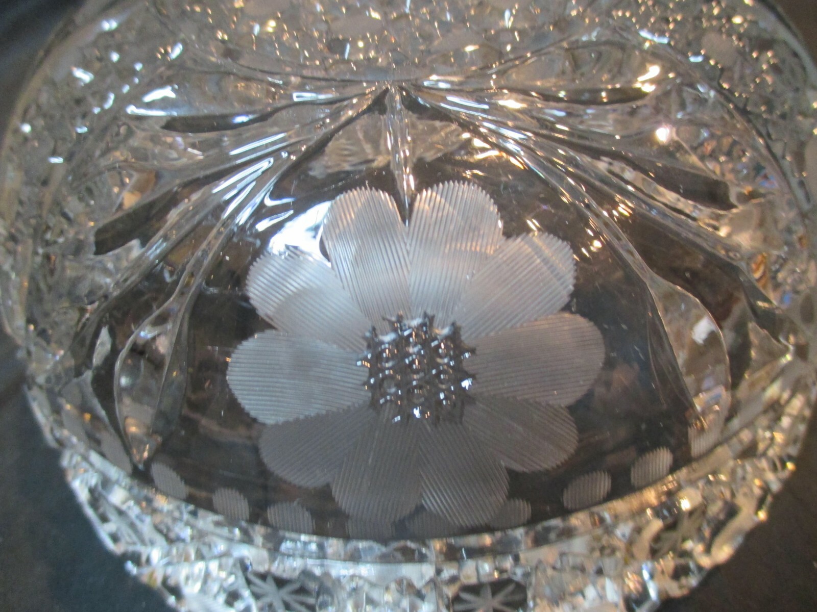 American Brilliant Cut Glass Bowl Flowers Leaves Buttons Gorgeous ...
