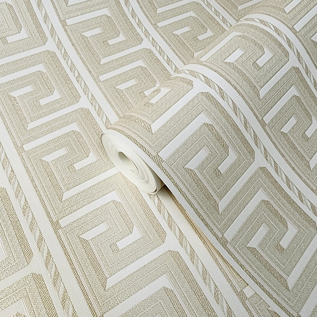 Greek Key Paintable Wallpaper Greca Stripe Silver & Gold Luxury Vinyl