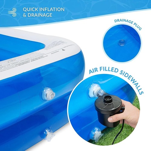Rectangular Inflatable Swimming Paddling Pool Outdoor Garden Family Fun ...