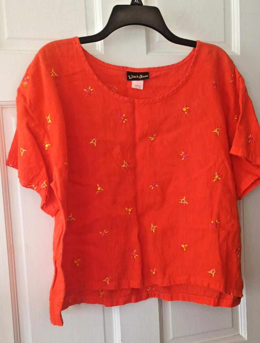 Liz & Jane Lagenlook Crop Top 100% Linen Bright Orang… - Gem