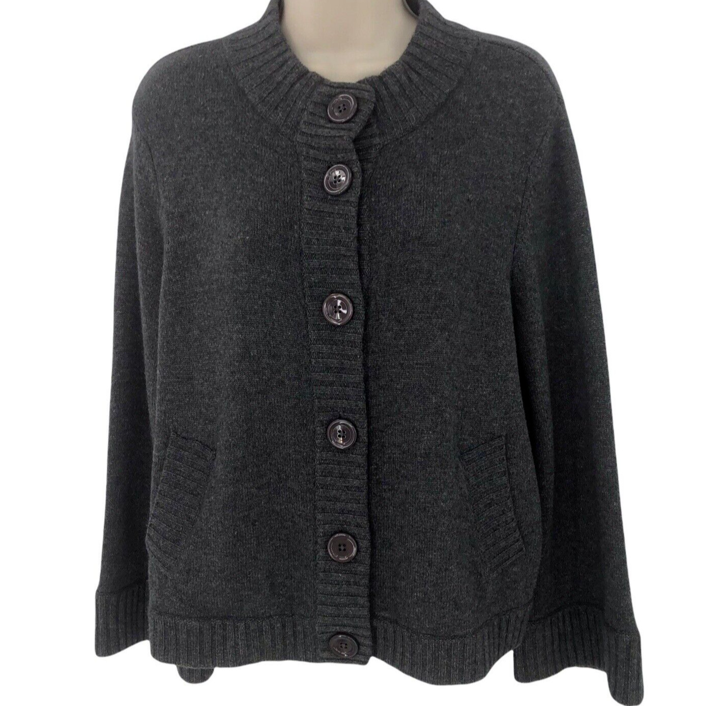 Talbots Merino Wool Cashmere Blend Grey Cardigan Swea… - Gem