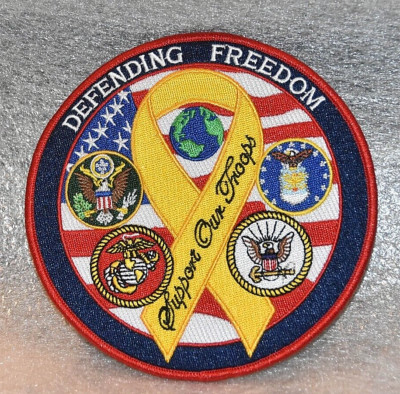 DEFENDING FREEDOM SUPPORT OUR TROOPS RIBBON 5" EMBROIDERED PATCH | eBay