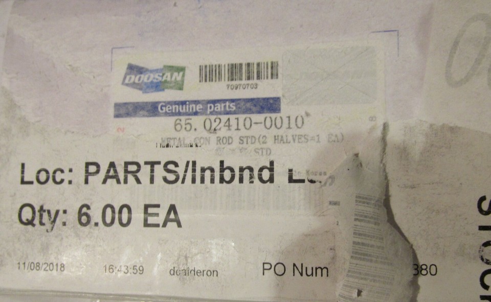 6-PACK GENUINE DOOSAN 65.02410-0010 STD CONNECTING ROD BEARINGS D1146 ...
