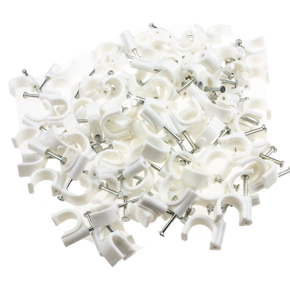 100 x Round Cable Clips Ethernet Phone Aerial Electrical Lead 5mm/6mm ...