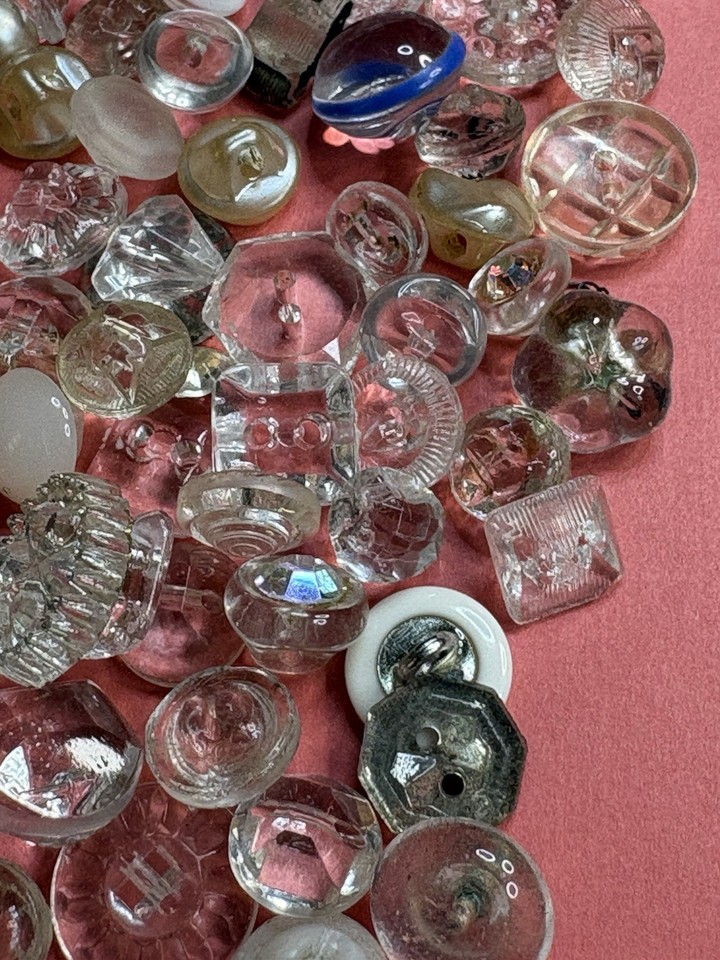 8 OZ Vintage Clear Depression Transparent Glass Buttons 1/4"- 1/2" Lot ...