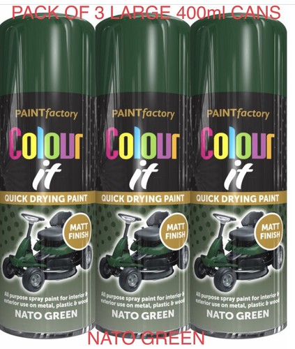 PACK OF 3 LARGE 400ml NATO GREEN SPRAY PAINT | eBay