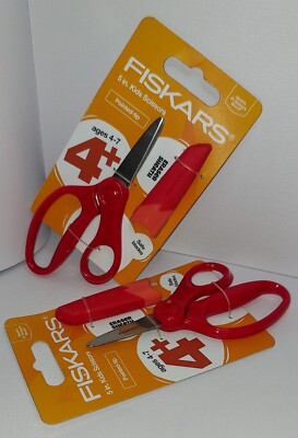 2 Pack Fiskars Kids 5 in. Scissors Red POINTED Tip w/ Eraser Sheath ...