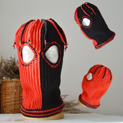 Custom knitted black red balaclava ski mask dreadlocks women men ...