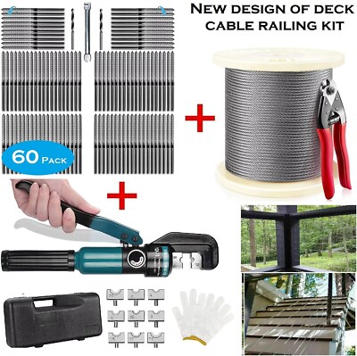 Cable Railing Kit 1/8 Stainless Steel Wire Rope Deck Railing Crimping ...