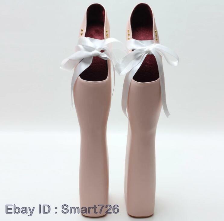 Womens Chic Lace Up Pink Ballet Heelless Shoes Party Club Pony Hoof ...