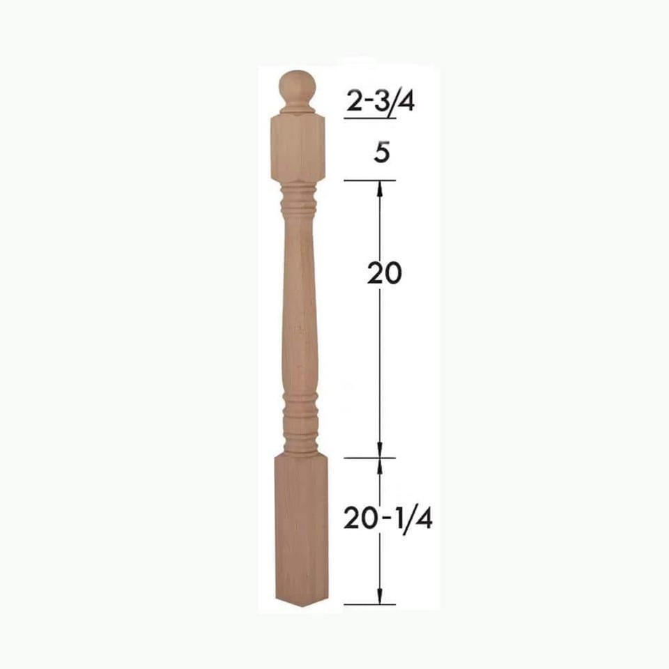 Evermark Newel Posts 48"Hx3.5"D Unfinished Red Oak Ball Top For Stair ...