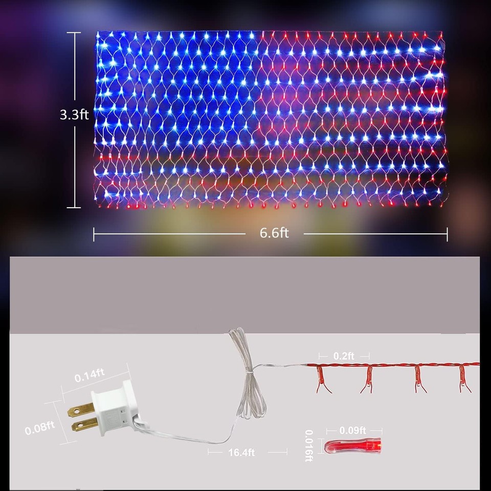 (New) American Flag Lights, 420 LED USA Flag Net Lights, Outdoor ...