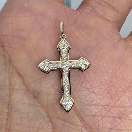 2.00Ct Round Cut Lab Created Diamond Cross Pendant 14K Yellow Gold ...