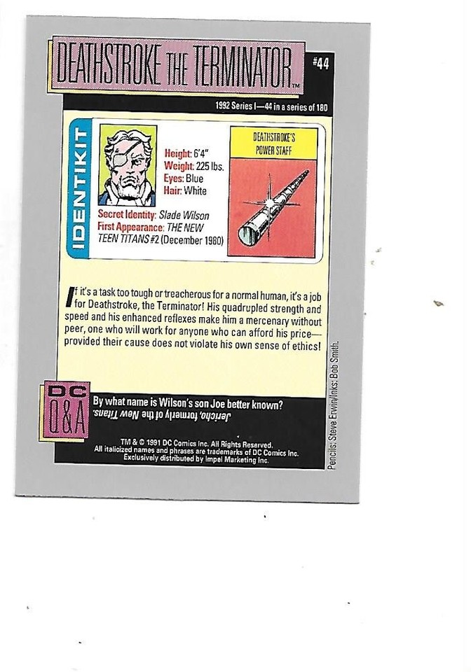 Deathstroke the Terminator DC Comics Trading Card #44 Impel 1991 | eBay