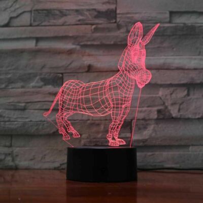 3D Donkey Animal Illusion Lampstand Optical Night Light 7 Color LED ...