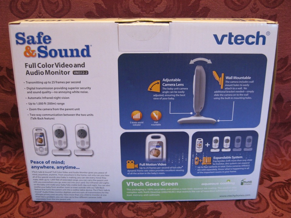 VTech VM312-2 Safe & Sound Full Color Video and Audio Baby Monitor ...