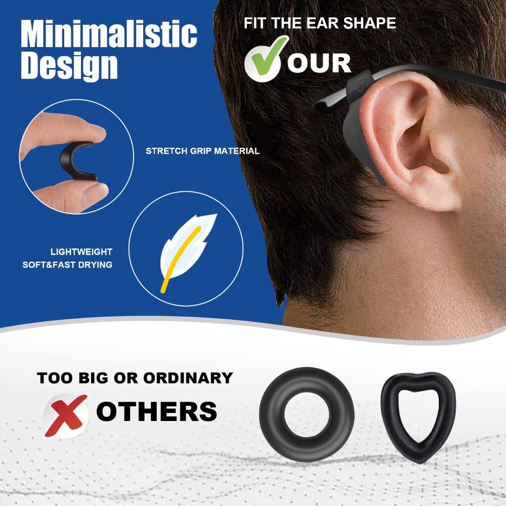 12pairs White Non-slip Support Black Spectacle Frame Silicone Ear Hook ...